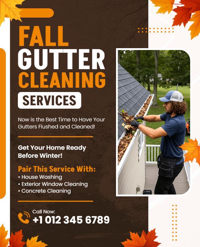 Fall Seasonal Gutter Cleaning Service Flyer Template