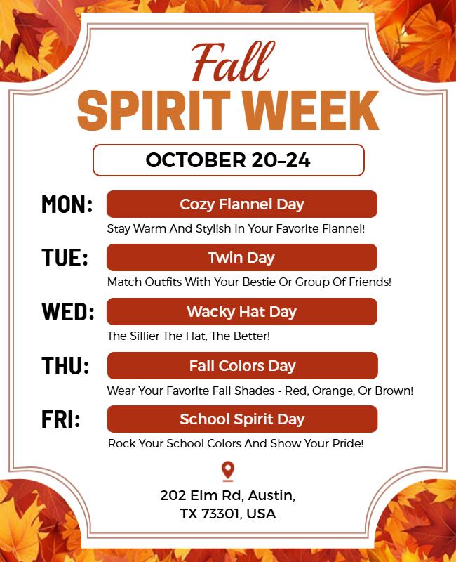 Fall Spirit Week Event Flyer Template