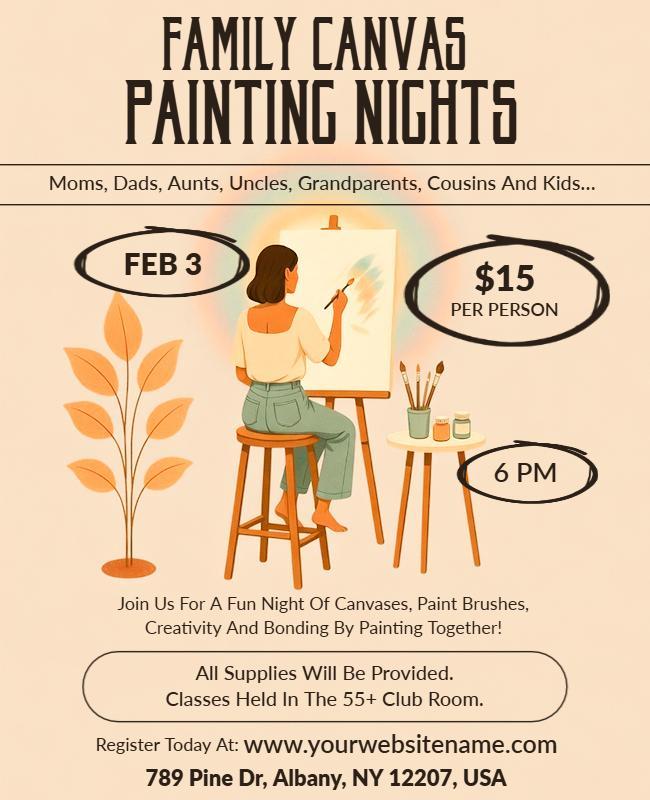 Family Canvas Painting Night Event Flyer Template