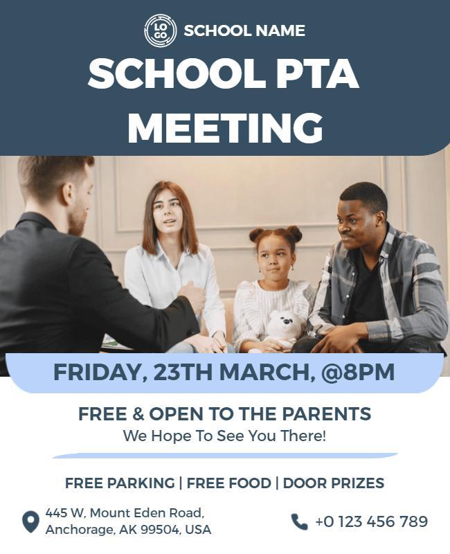 Family-Friendly Blue School PTA Meeting Invitation Poster Template