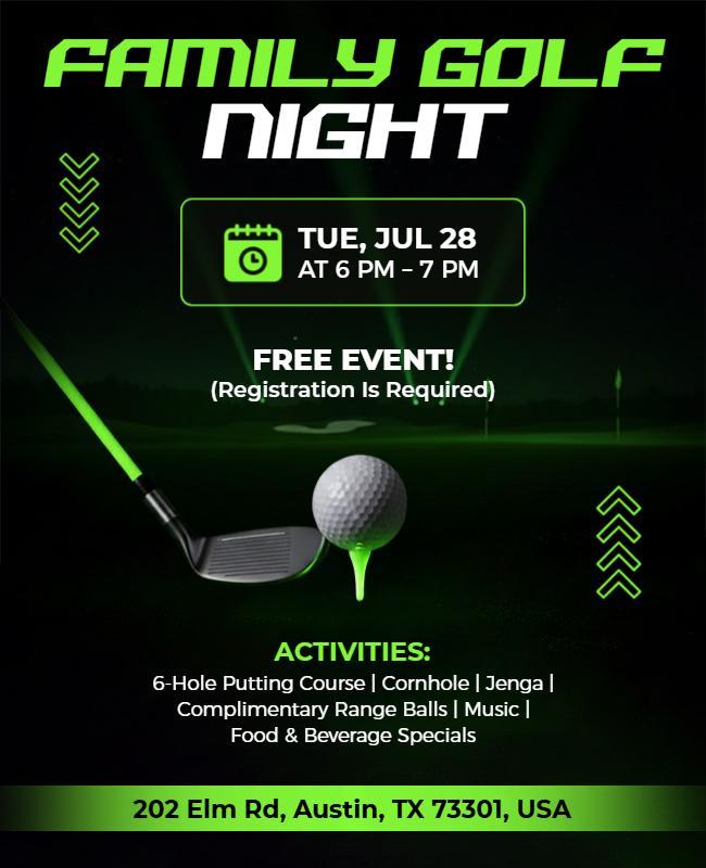 Family Golf Night Event Flyer Template