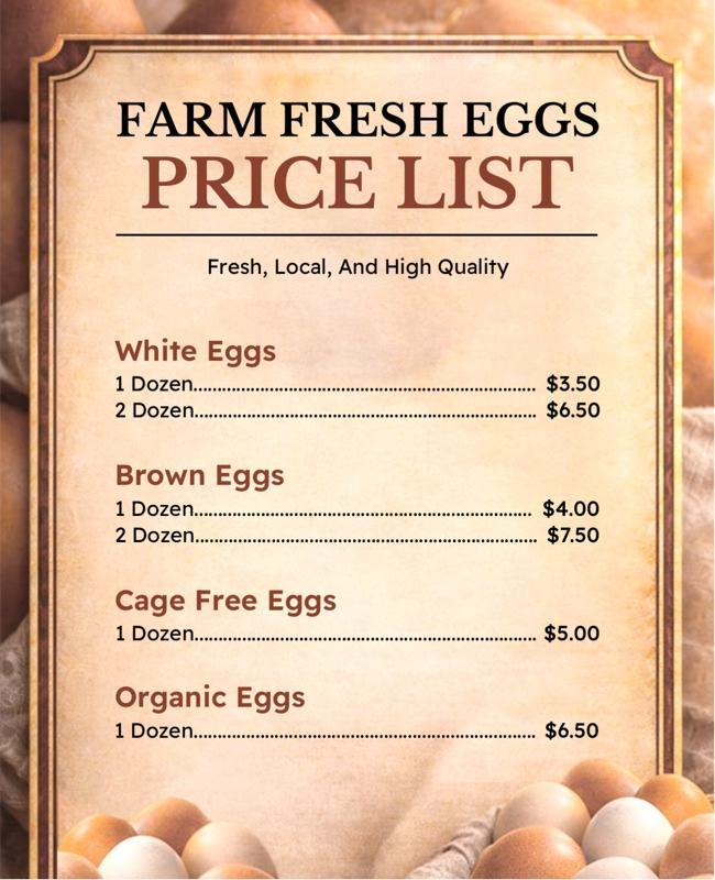 Farm Fresh Eggs Price List Flyer Template