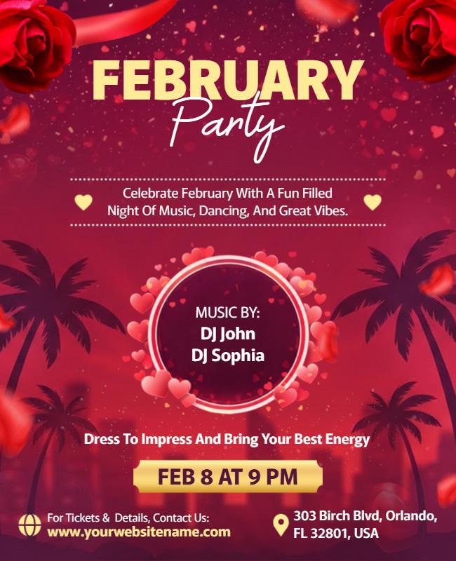 February Night Party Event Flyer Template