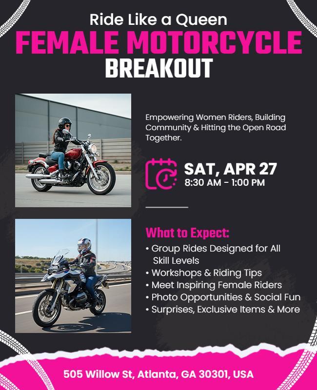 Female Motorcycle Breakout Event Flyer Template