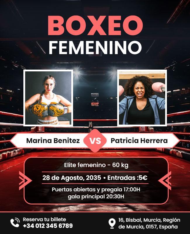 Feminine Boxing Match Event with Bold Red Accents Poster Template