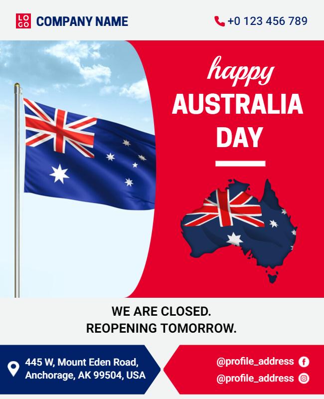 Festive Australia Day Celebration Closure Announcement Poster Template