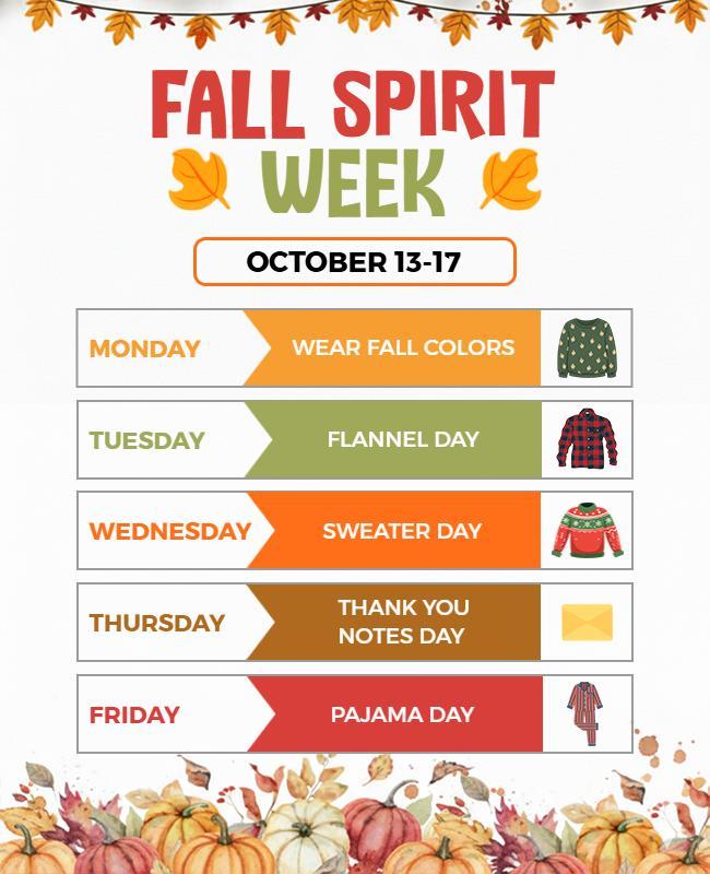 Spirit Week Flyer Templates for School, Wellness & Fun Events