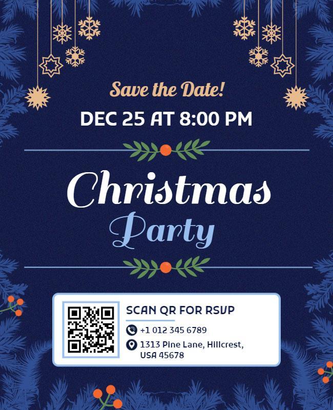 Festive Blue Winter Christmas Party Poster Template