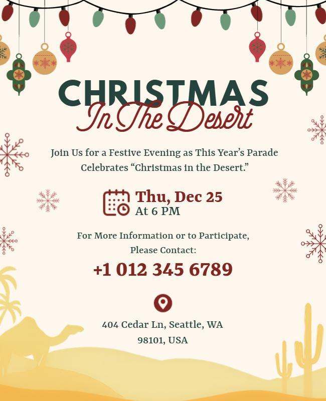 Festive Christmas in the Desert Celebration Flyer Template