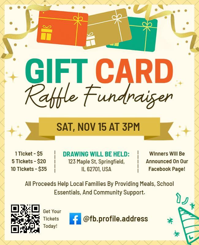 Festive Gift Card Raffle Fundraiser Announcement Flyer Template