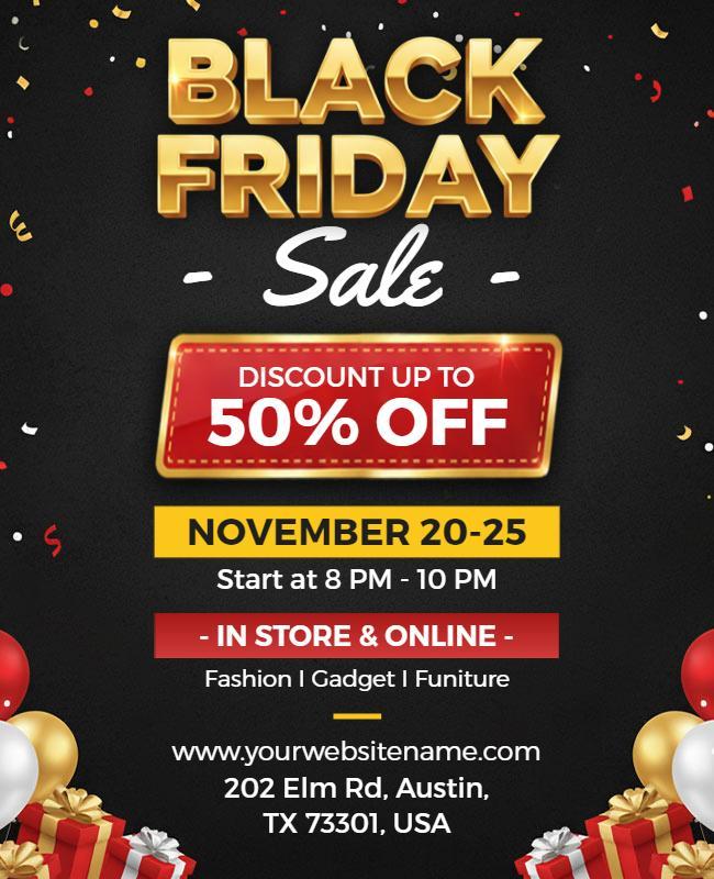 Festive Gold and Black Black Friday Shopping Event Flyer Template