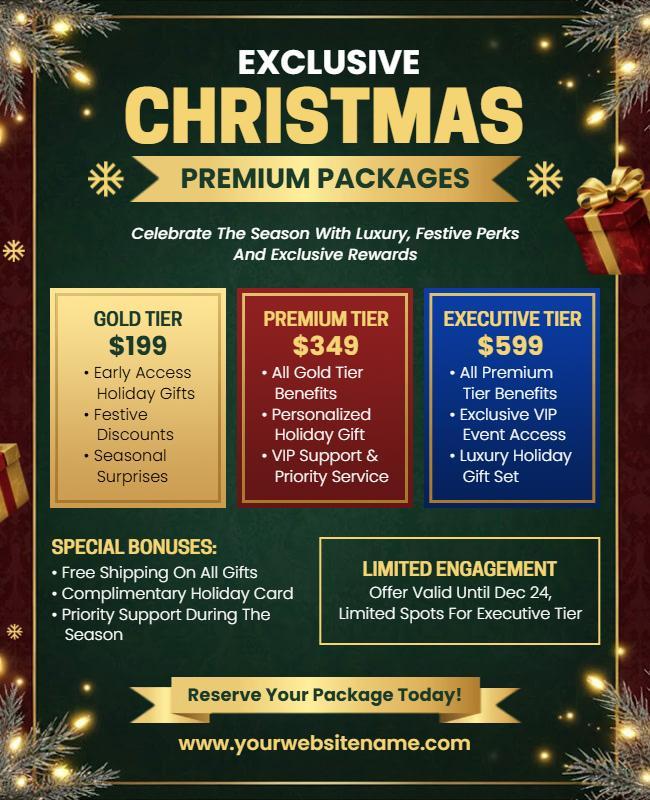 Festive Gold and Green Christmas Packages Promotion Flyer Template