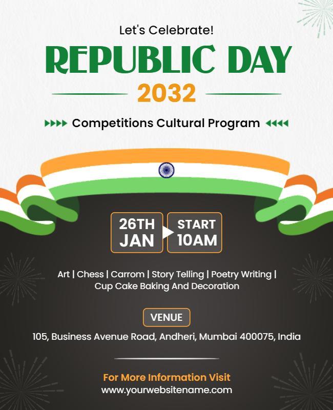 Festive Green Republic Day Cultural Program Poster Template