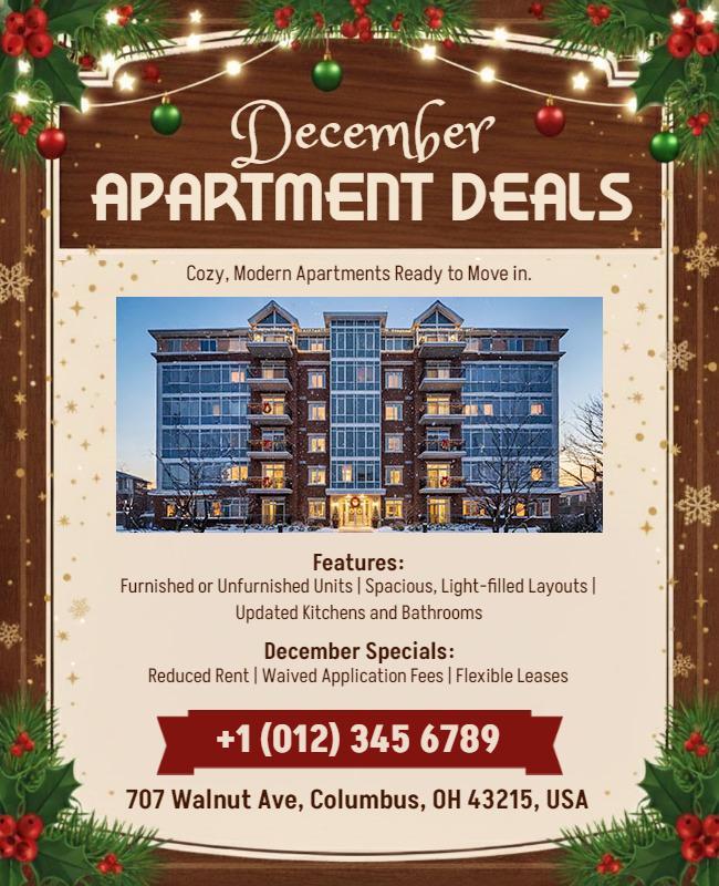 Festive Holiday December Apartment Deals Promotion Flyer Template