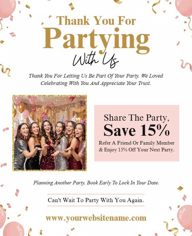 Festive Pink and Gold Party Celebration Thank You Flyer Template