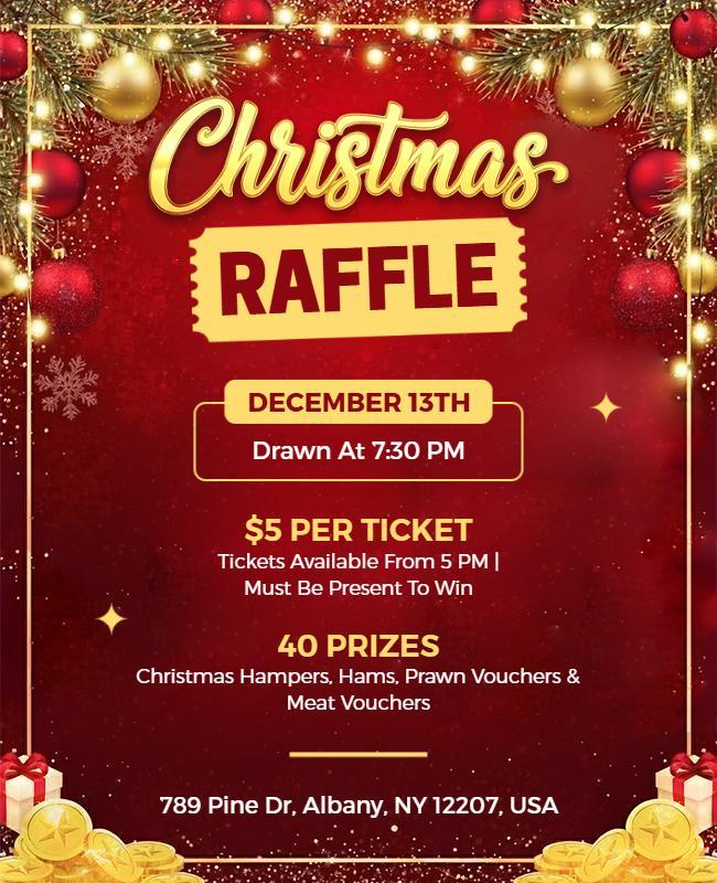 Festive Red and Gold Christmas Raffle Event Flyer Template