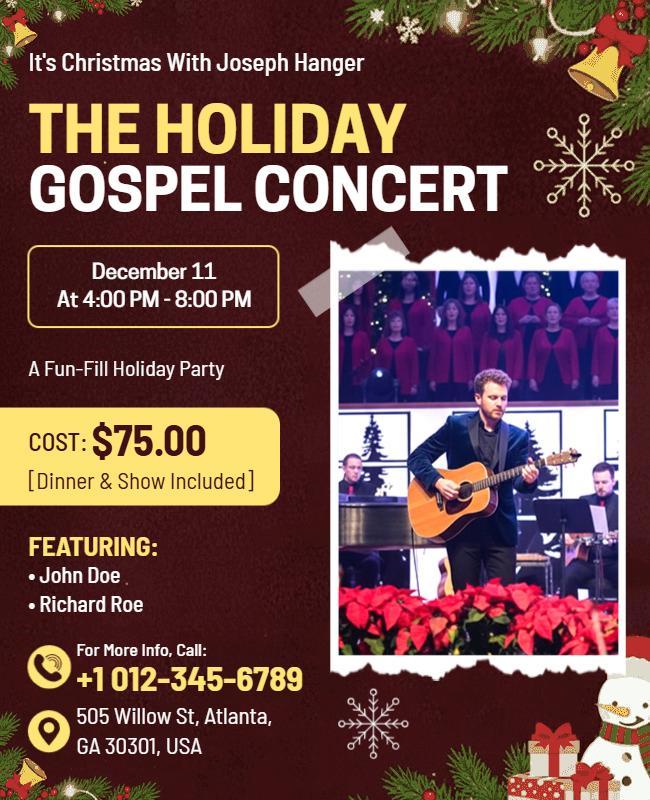 Festive Red Holiday Gospel Concert Celebration Flyer Template