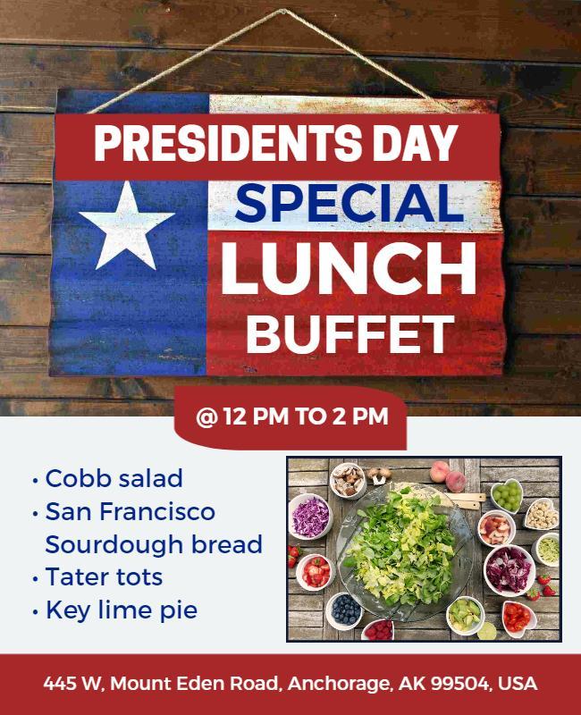 Festive Red White Blue Presidents Day Lunch Buffet Poster Template
