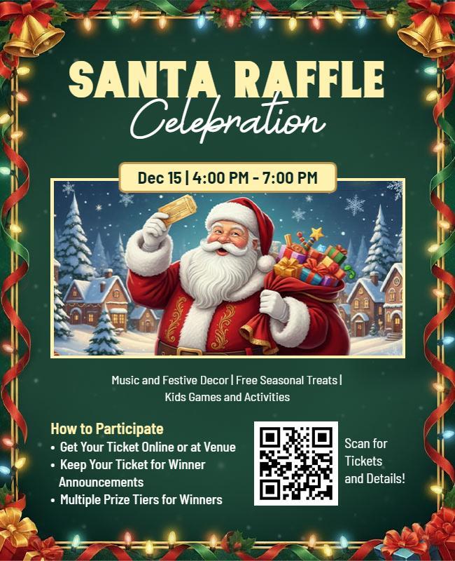 Festive Santa Raffle Celebration with Winter Scenery Flyer Template