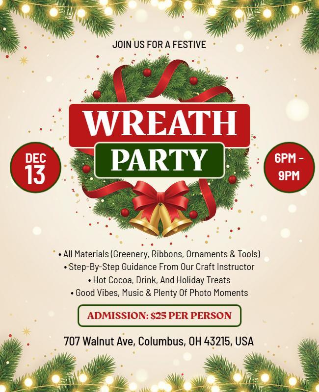 Festive Wreath Making Party Flyer Template