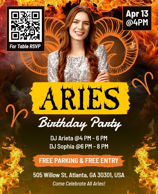 Fiery Aries Birthday Party Celebration Poster Template