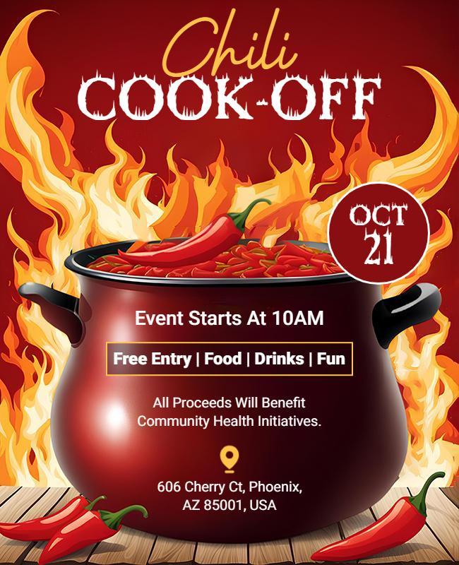 Fiery Red Chili Cook-Off Community Event Poster Template