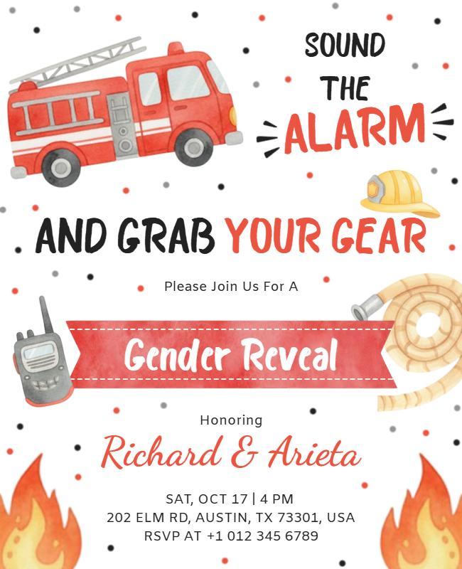 Firefighter Themed Gender Reveal Flyer Template