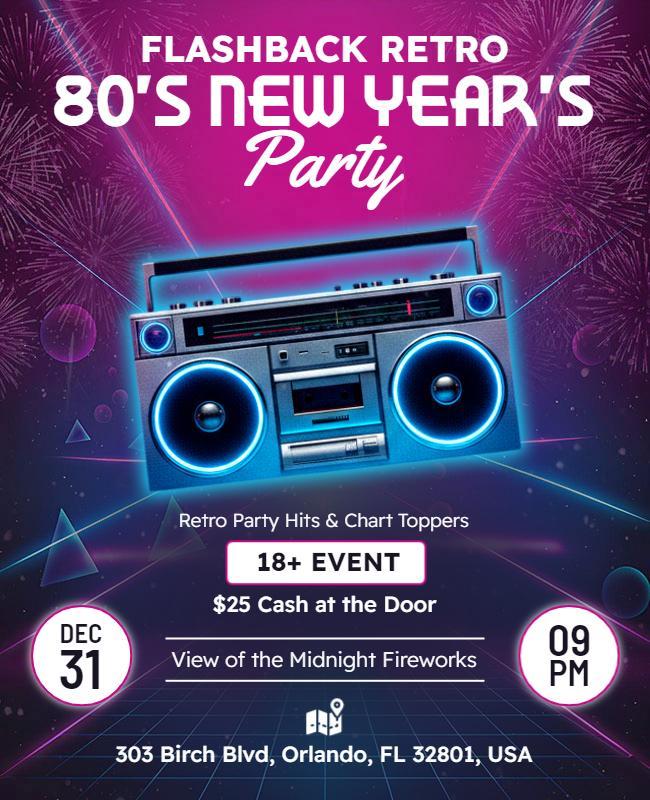 Flashback Retro 80s New Year's Party Flyer Template