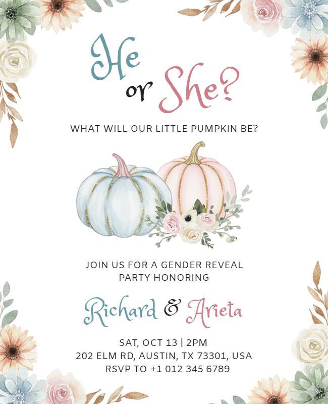 Floral Pumpkin Gender Reveal Party Flyer Template