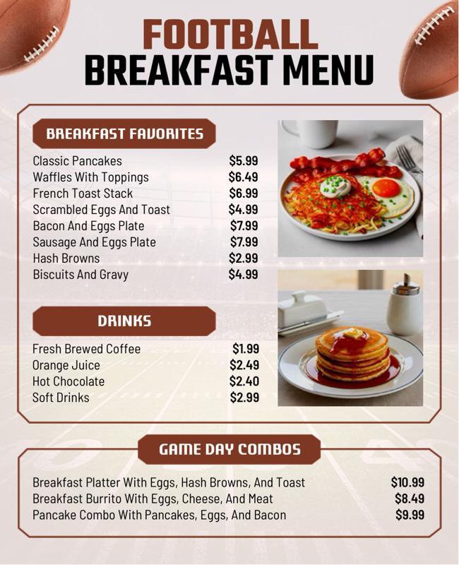 Football Breakfast Menu Flyer Template