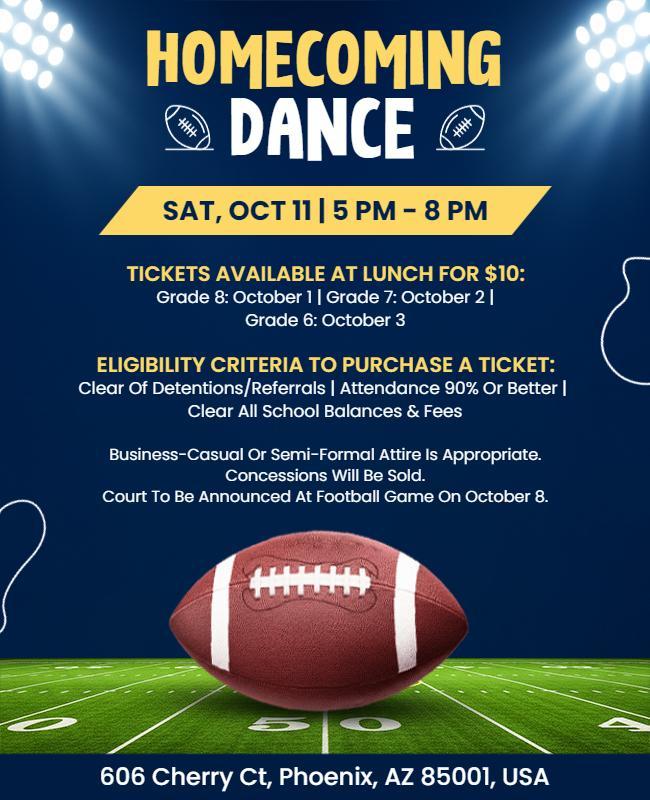 Football High School Homecoming Dance Event Flyer Template