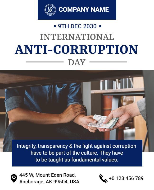 Formal Blue International Anti-Corruption Day Awareness Poster Template