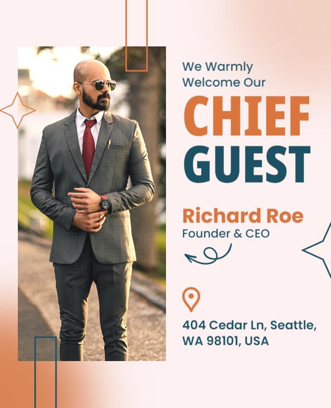 Formal Elegant Welcome Chief Guest Announcement Poster Template