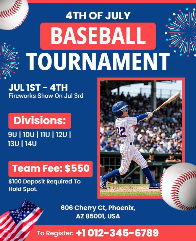 Fourth of July Baseball Tournament Flyer Template