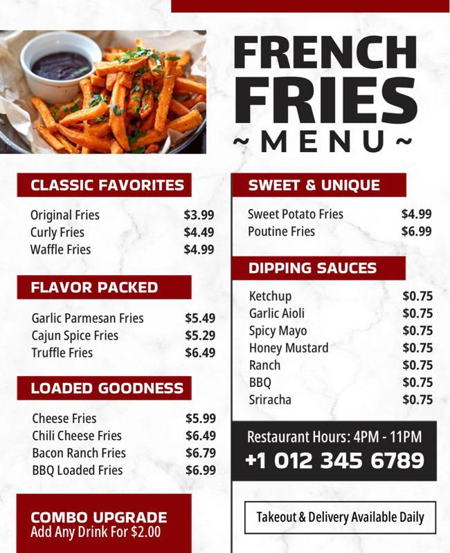 Crispy French Fries Restaurant Menu Flyer Template