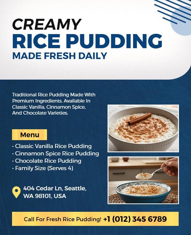 Fresh Creamy Rice Pudding Menu Flyer Template
