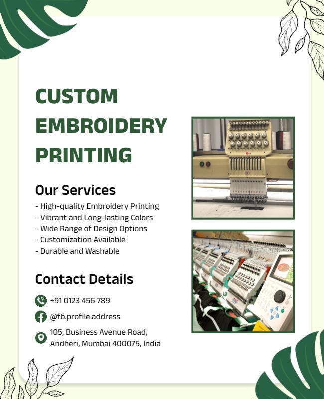 Fresh Green Custom Embroidery Printing Services Poster Template