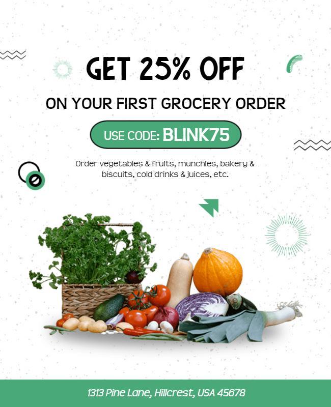Fresh Green Grocery Discount Offer with Vegetables Poster Template