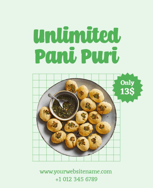 Fresh Green Unlimited Pani Puri Food Offer Poster Template