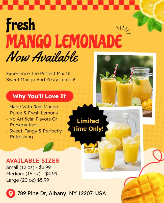 Fresh Mango Lemonade Beverage Flyer Template