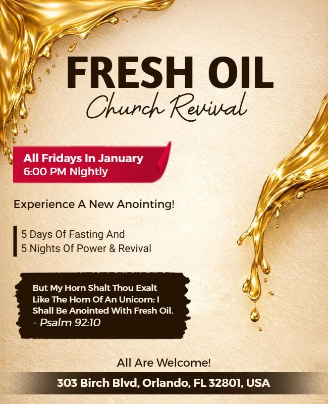 Fresh Oil Church Revival Spiritual Event Flyer Template