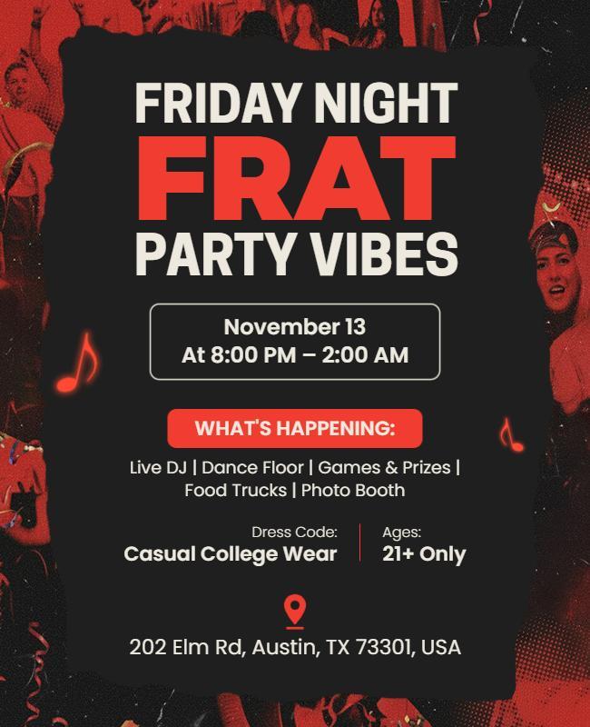 Friday Night Frat Party Celebration Flyer Template