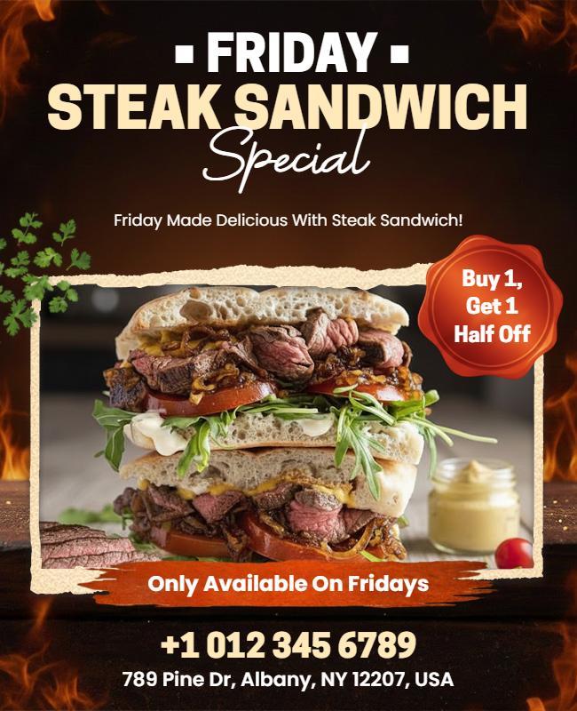Friday Steak Sandwich Special Offer Flyer Template