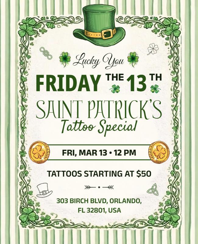 Friday the 13th Saint Patrick's Day Tattoo Special Flyer Template