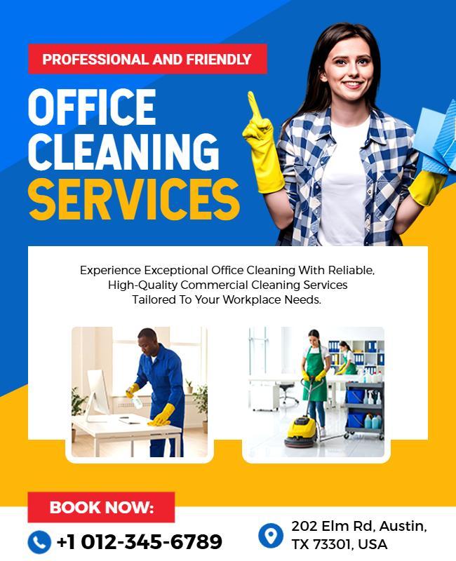 Friendly Blue Office Cleaning Solutions Service Flyer Template