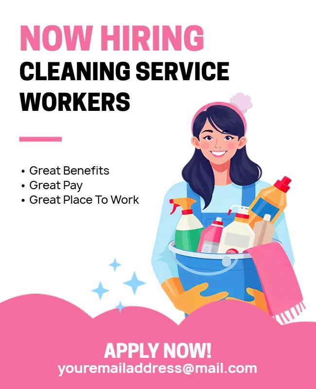 Friendly Pink Hiring Cleaning Service Workers Poster Template