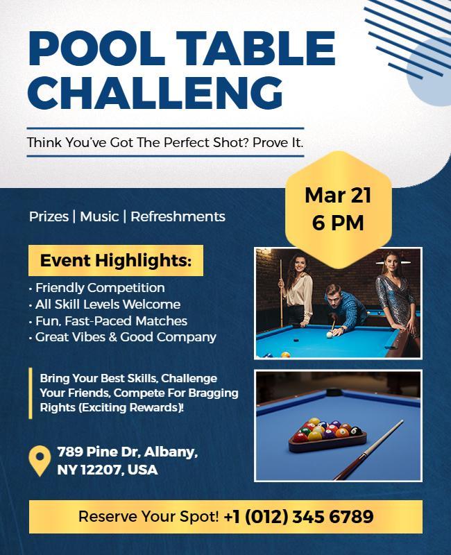 Friendly Pool Table Challenge Event Flyer Template