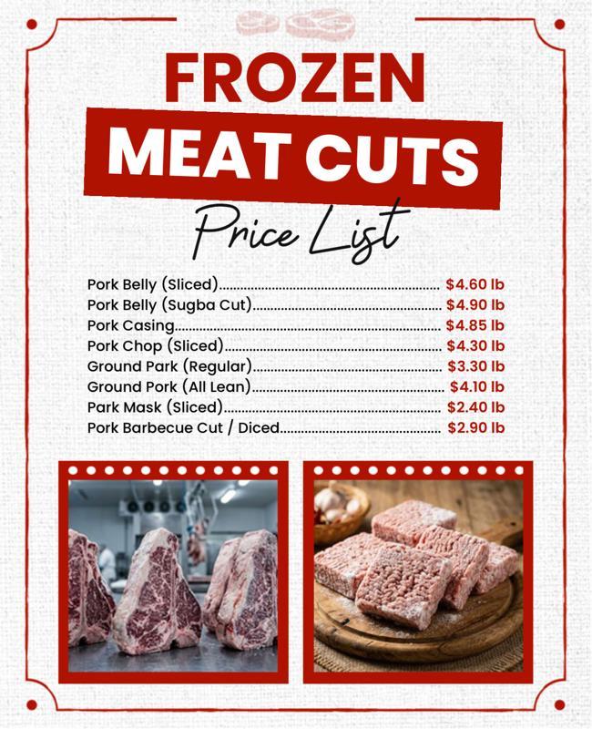 Frozen Meat Cuts Price List Flyer Template