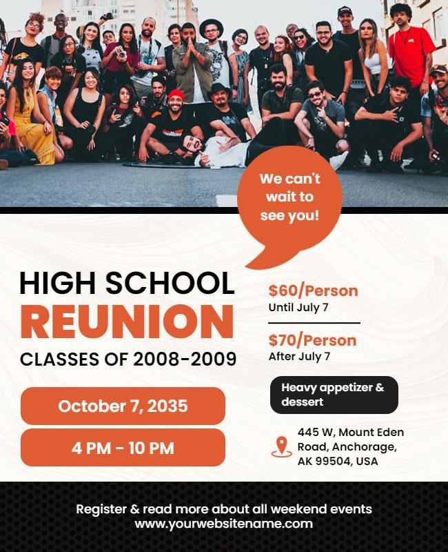 Fun and Vibrant High School Reunion for Classes 2008-2009 Poster Template
