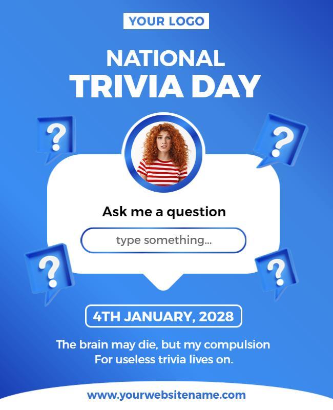 Fun Blue Trivia Day Interactive Question and Answer Poster Template